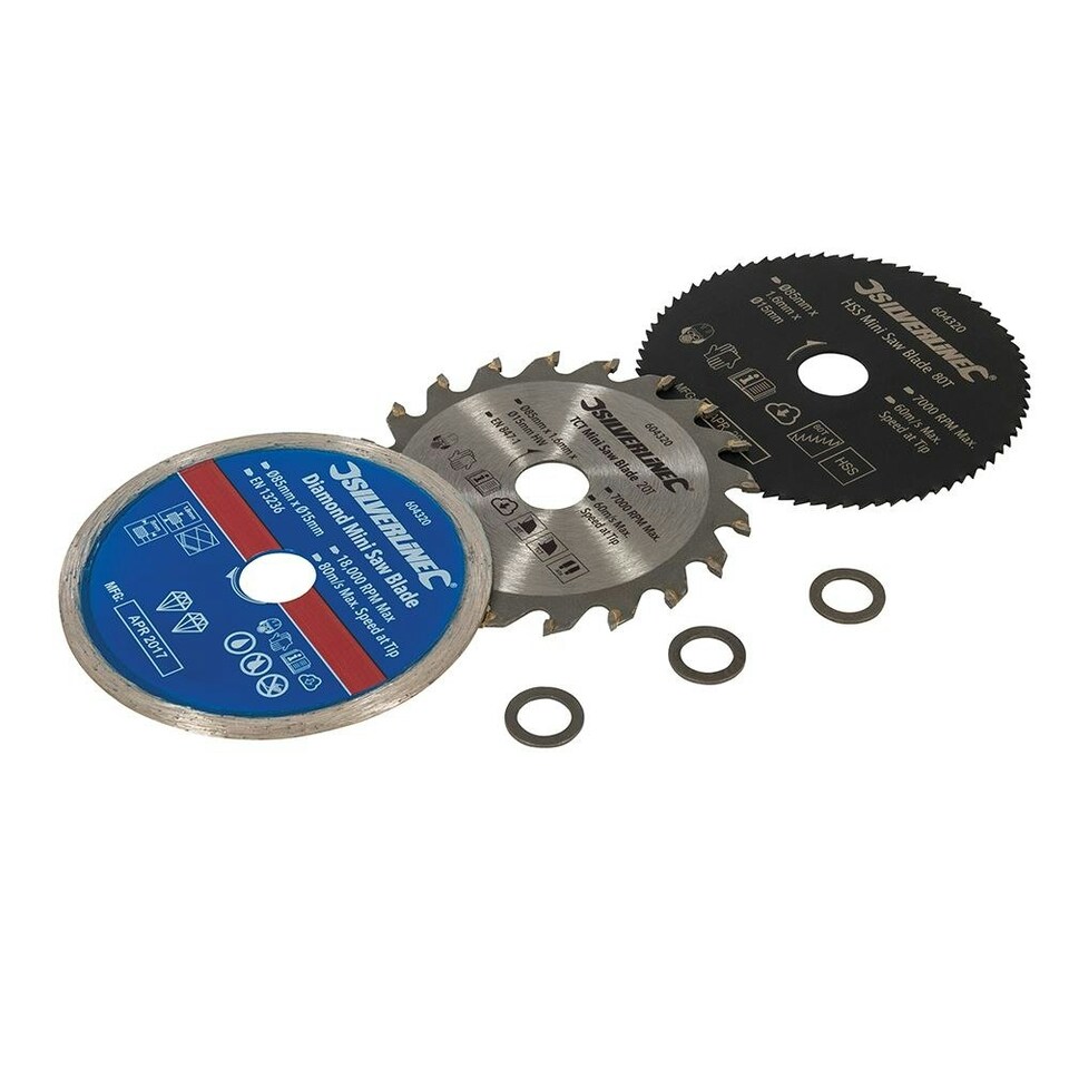 Silverline - Mini Saw Blade Set 3pce - 85mm Dia - 15mm Bore - Tesco ...