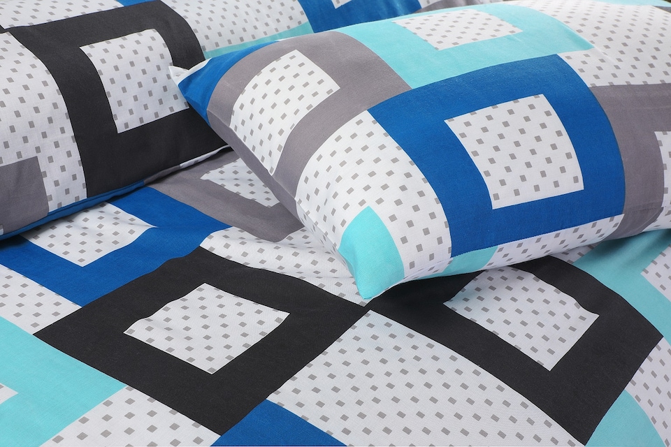 Homes Linen Douglas Geometric Squares Reversible Duvet Cover Set with ...