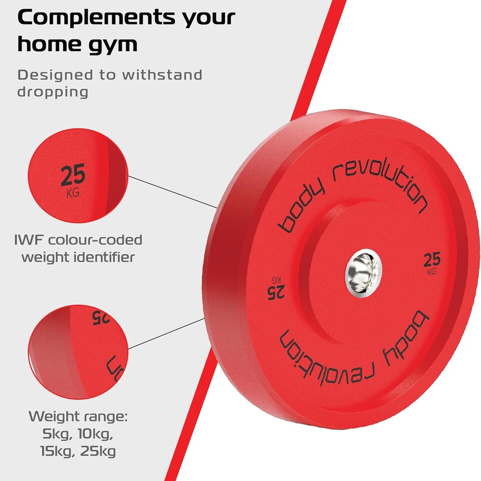 Body Revolution Olympic Bumper Plates Colour 25kg pair - Tesco Groceries