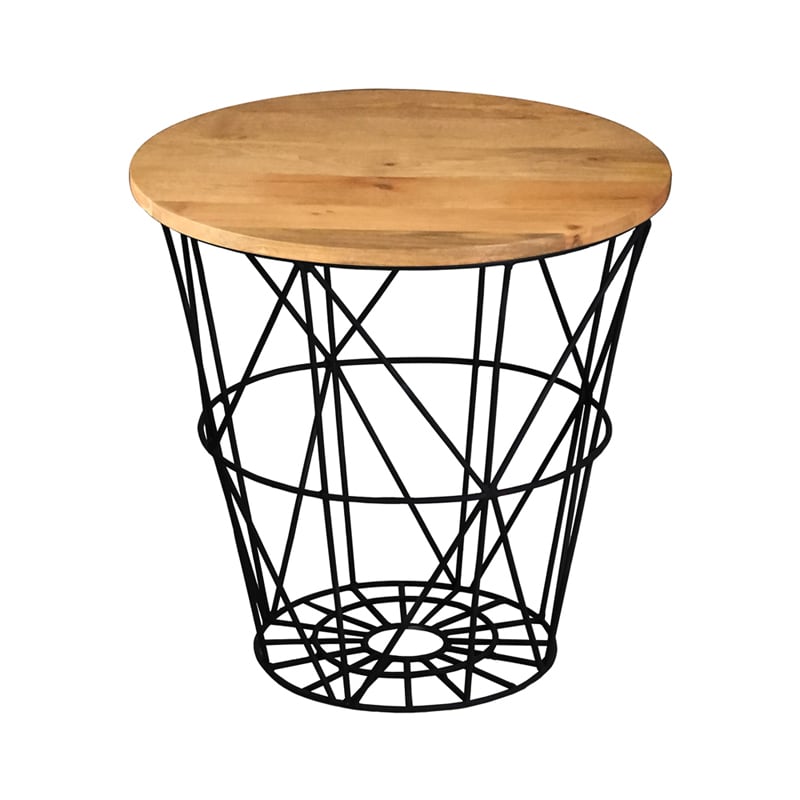 Ravi Iron Base Solid Wood Top Side Table - L50 x W50 x H50 cm - Mango ...