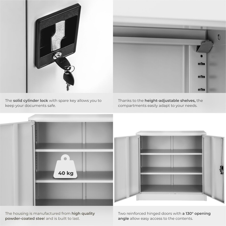 Filing Cabinet - 3 shelves, height-adjustable, lockable, 90 x 40 x 90 ...