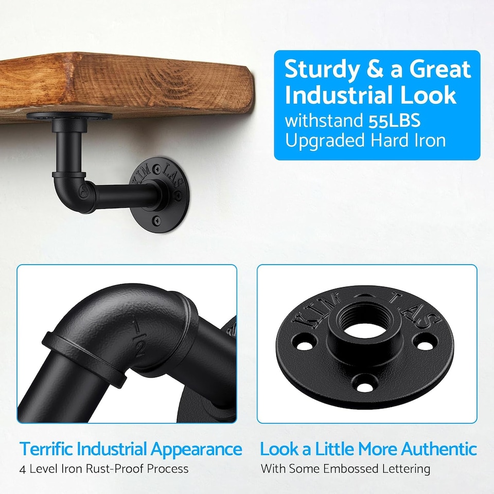 2Pcs Pipe Brackets Black Industrial Pipe Shelf Bracket for Shelves ...