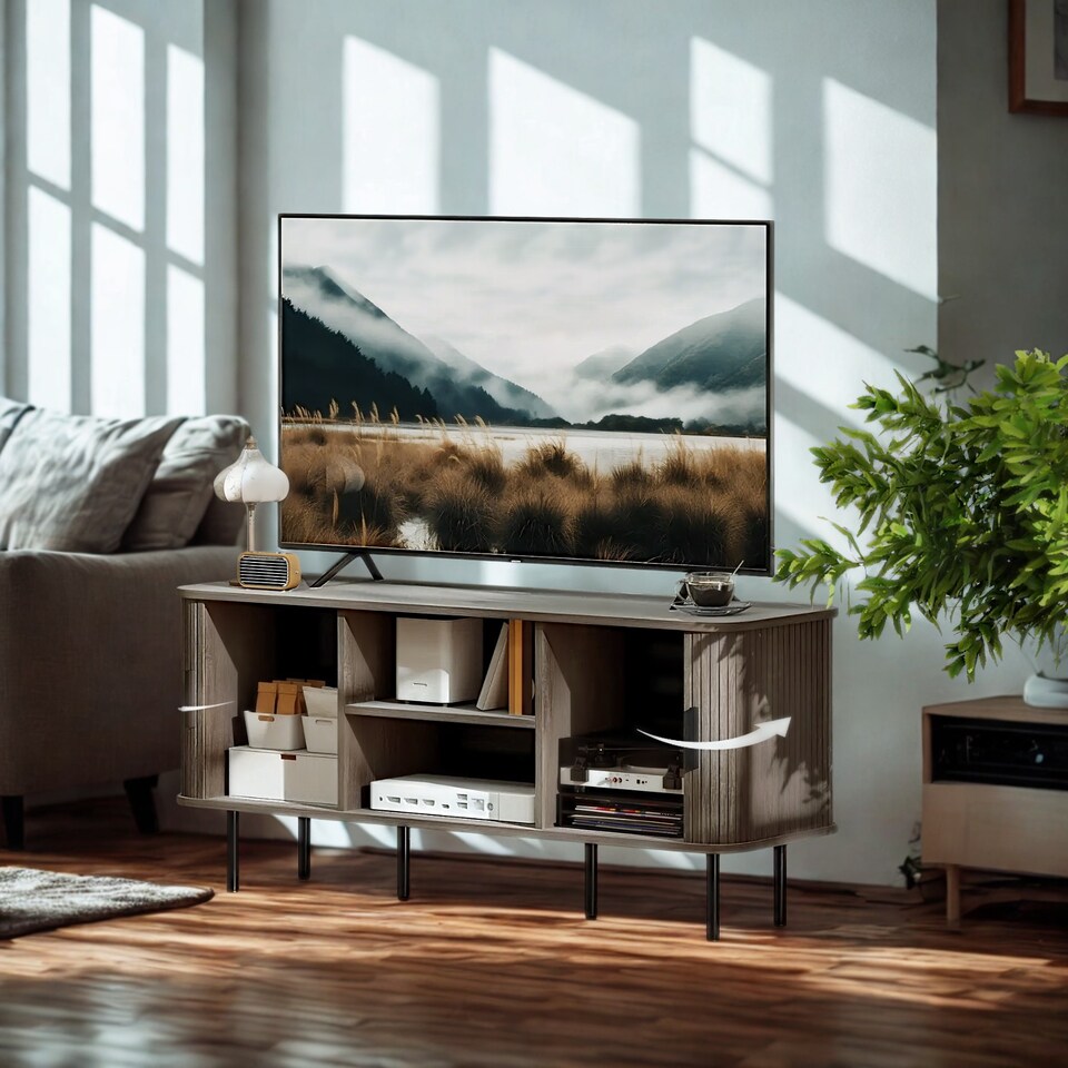 Industrial TV Stand Unit With Storage Cabinets Grey - Tesco Groceries