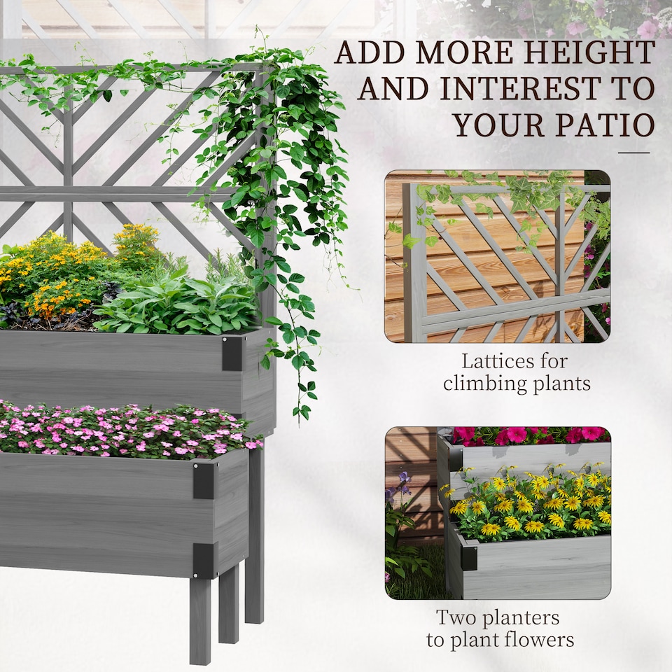 Outsunny 2-Tier Raised Garden Bed with Trellis, Wooden Elevated Planter ...