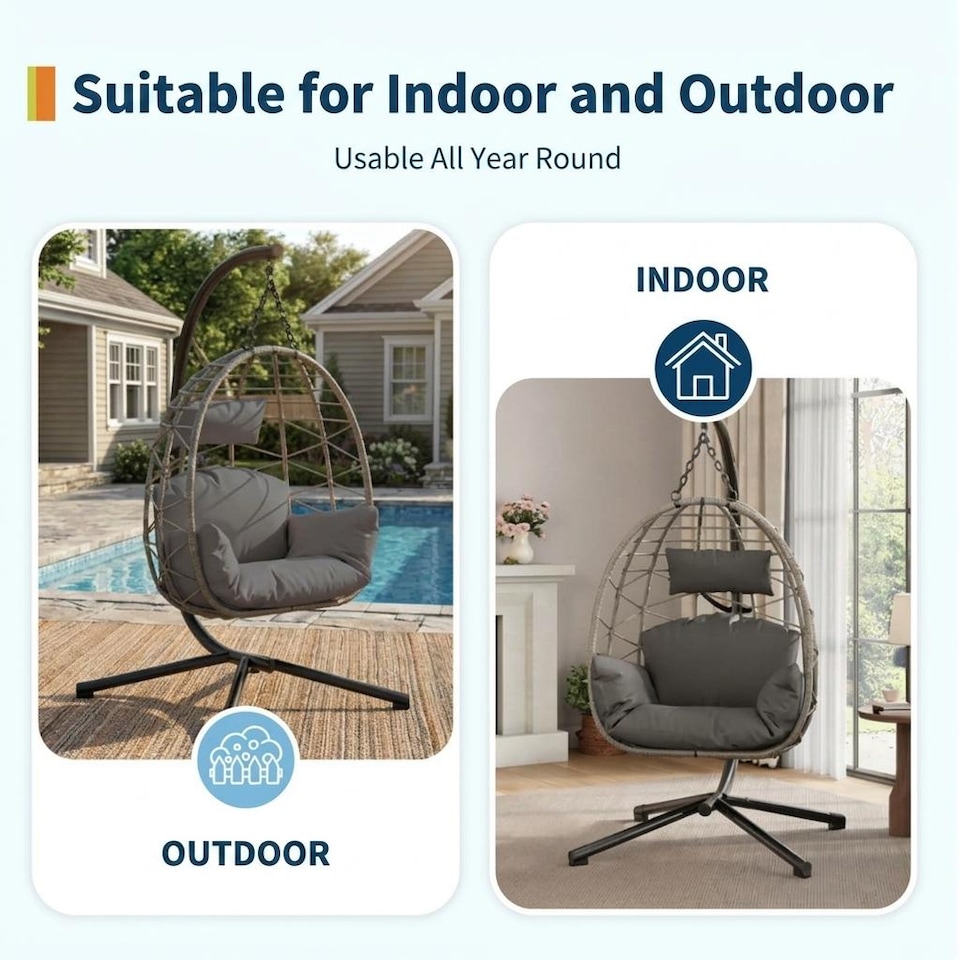 London Boutique Garden Metal Hanging Egg Chair Outdoor Rattan Chair w ...