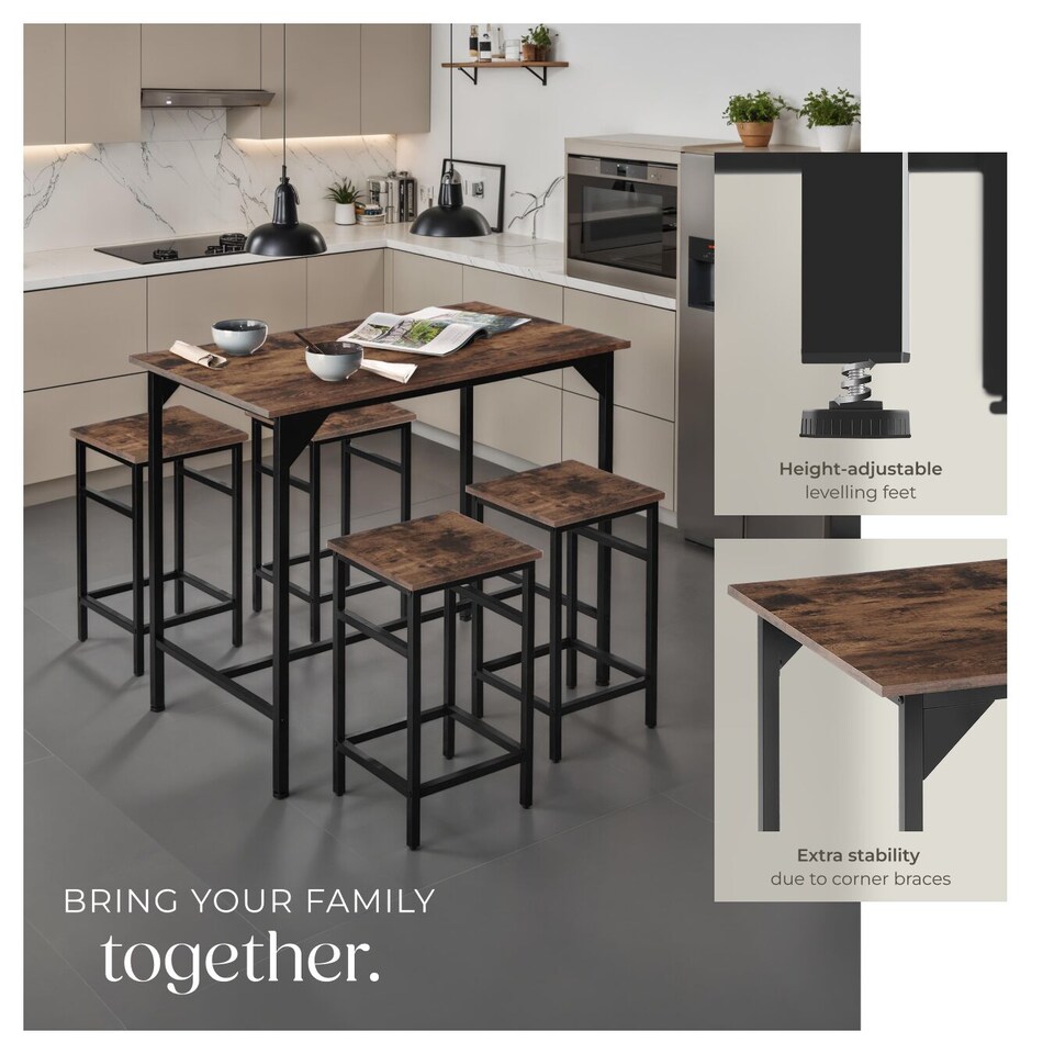 Dining Table with 4 Bar Stools Edinburgh - height-adjustable plastic ...