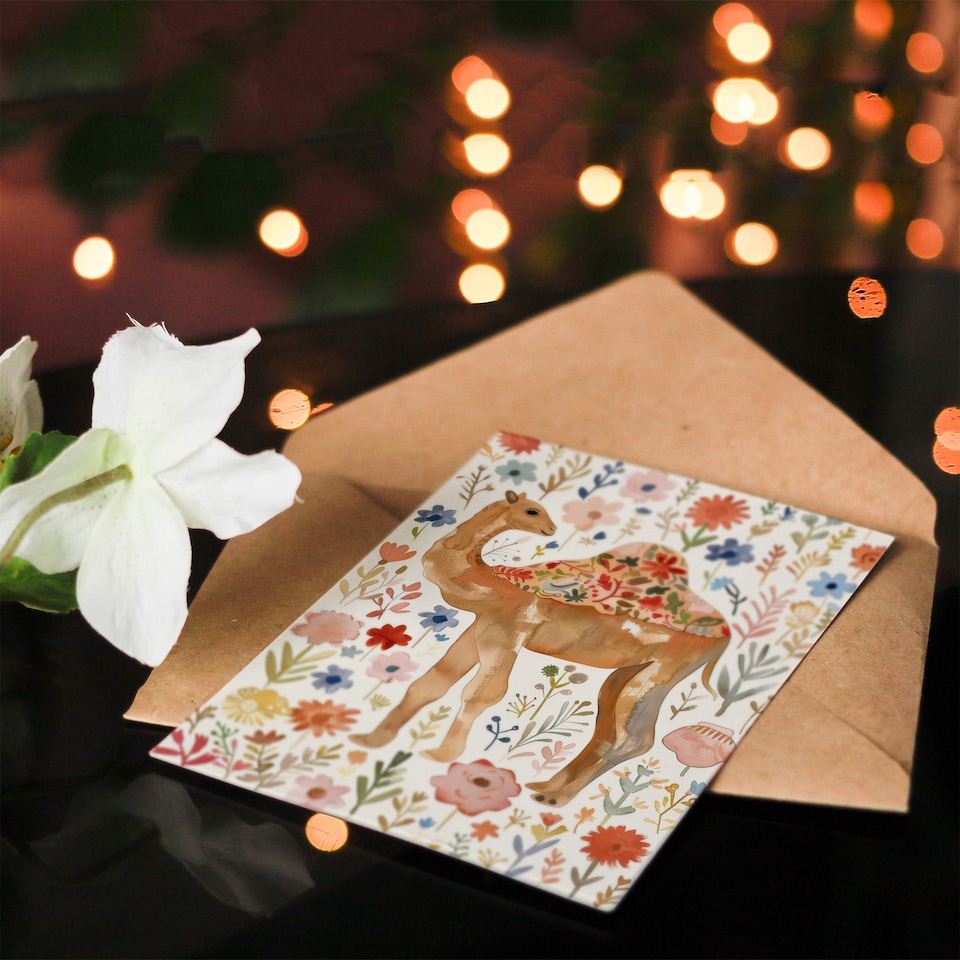 Greeting Card Happy Camel With Floral Pattern Watercolour Birthday ...