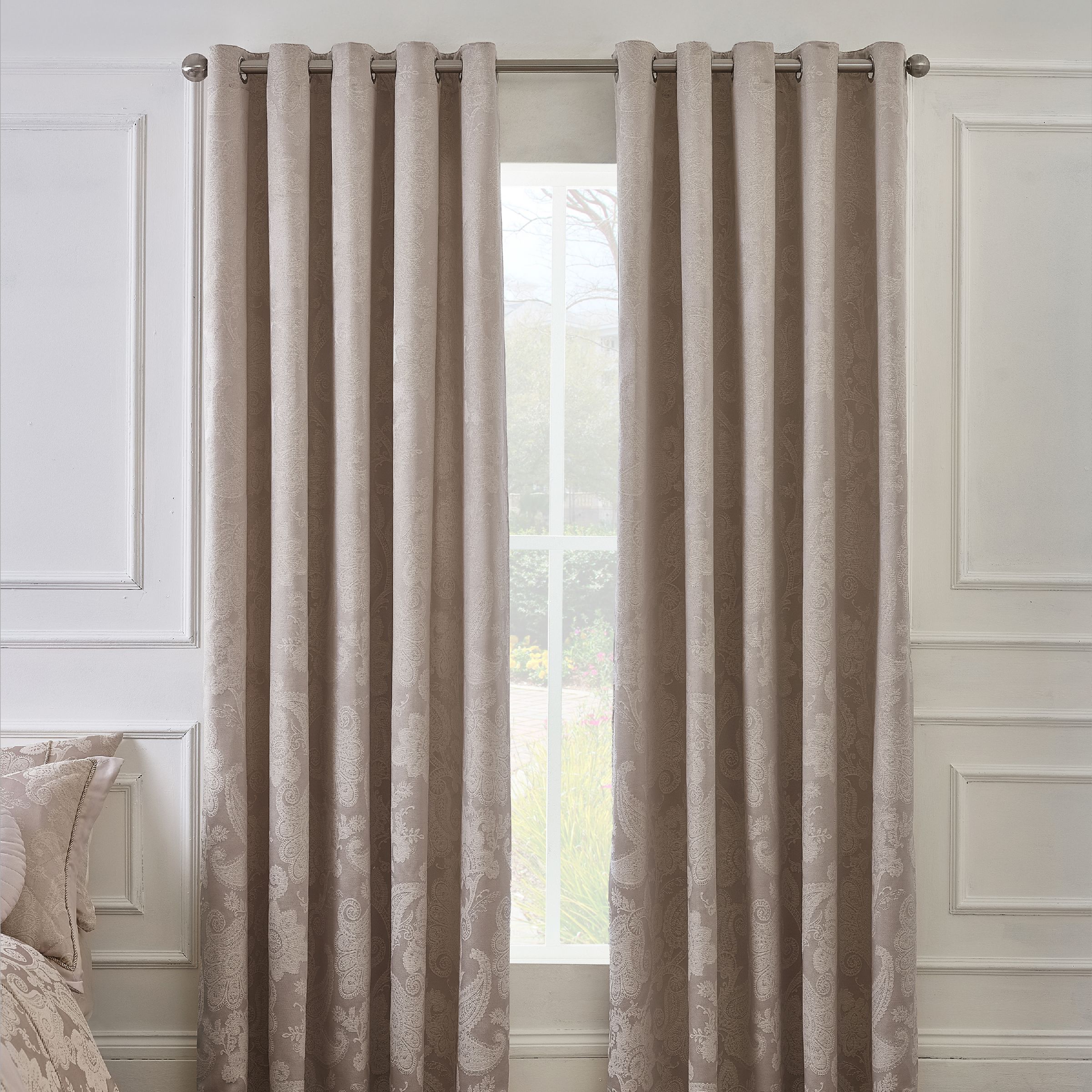 Catherine Lansfield Opulent Jacquard Lined Eyelet Curtains | Gold ...