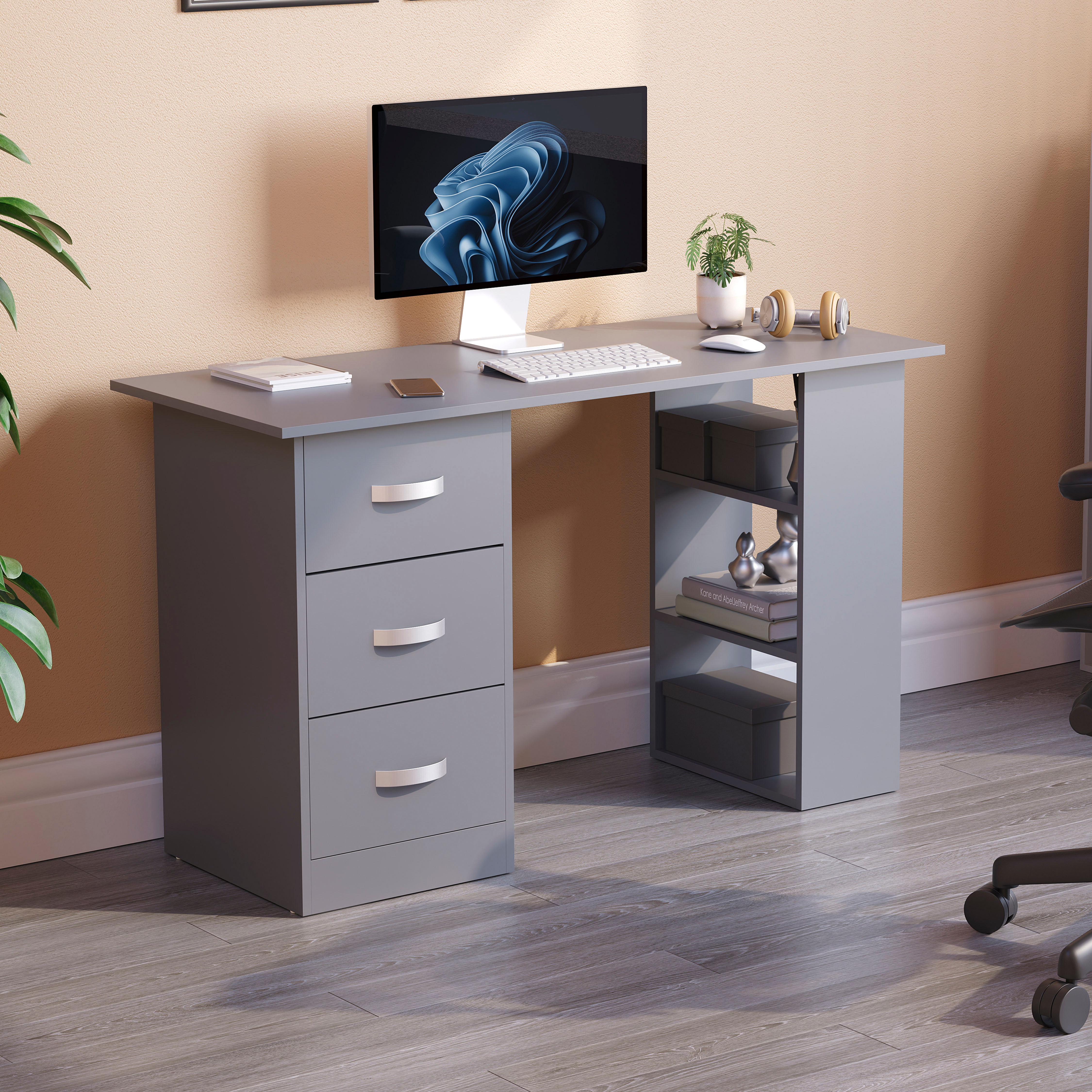 Vida Designs Mason 3 Drawer 3 Shelf Computer Desk Home Office ...