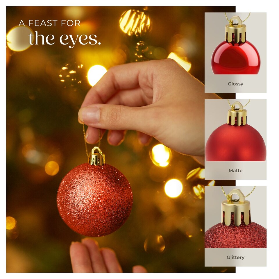 Christmas Decorations - 84 red baubles, string of beads, star tree ...