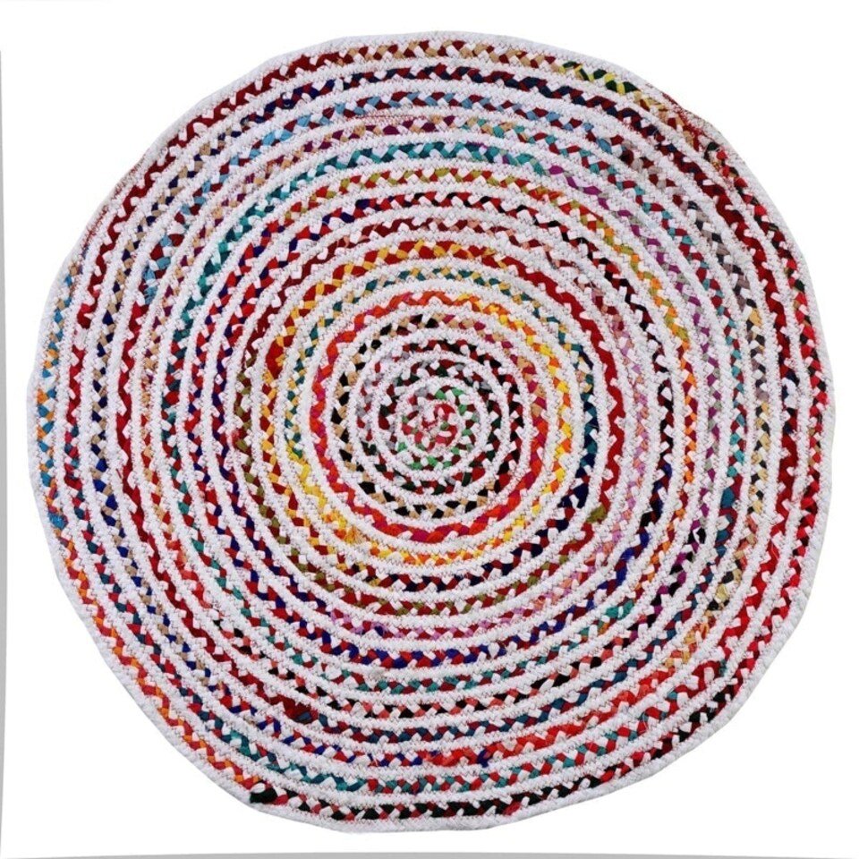 CARNIVAL White Cotton Round Circles Rug with Multi Colors (CARNIVAL120R ...