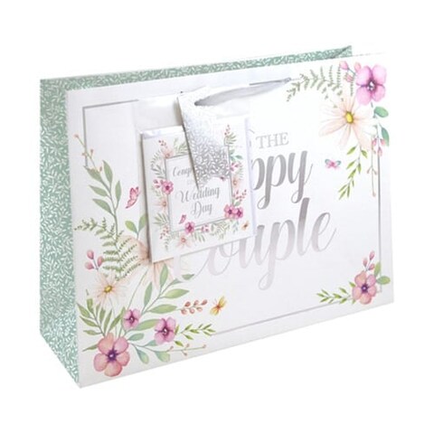 Happy Couple Floral Wedding Extra Large Shopper Gift Bag with Greeting ...