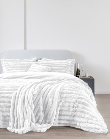 Homes Linen Big Cord Teddy Fleece White Duvet Cover Set with ...