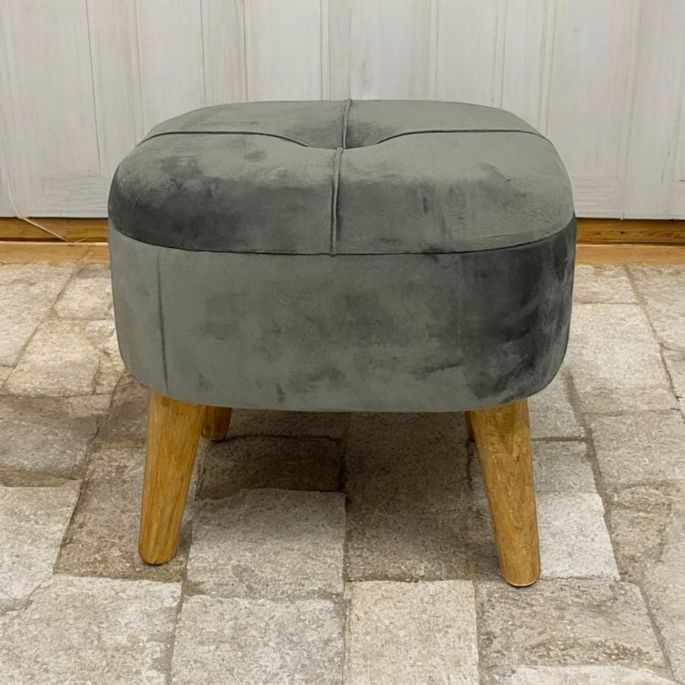 Stool - Wood/Velvet - L30 x W30 x H34 cm - Grey - Tesco Groceries