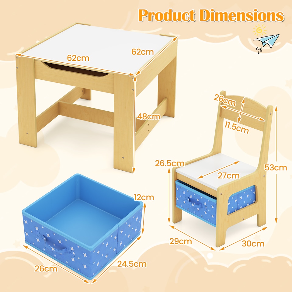 COSTWAY Kids Table Chair Set with Double Storage Box Blue - Tesco Groceries