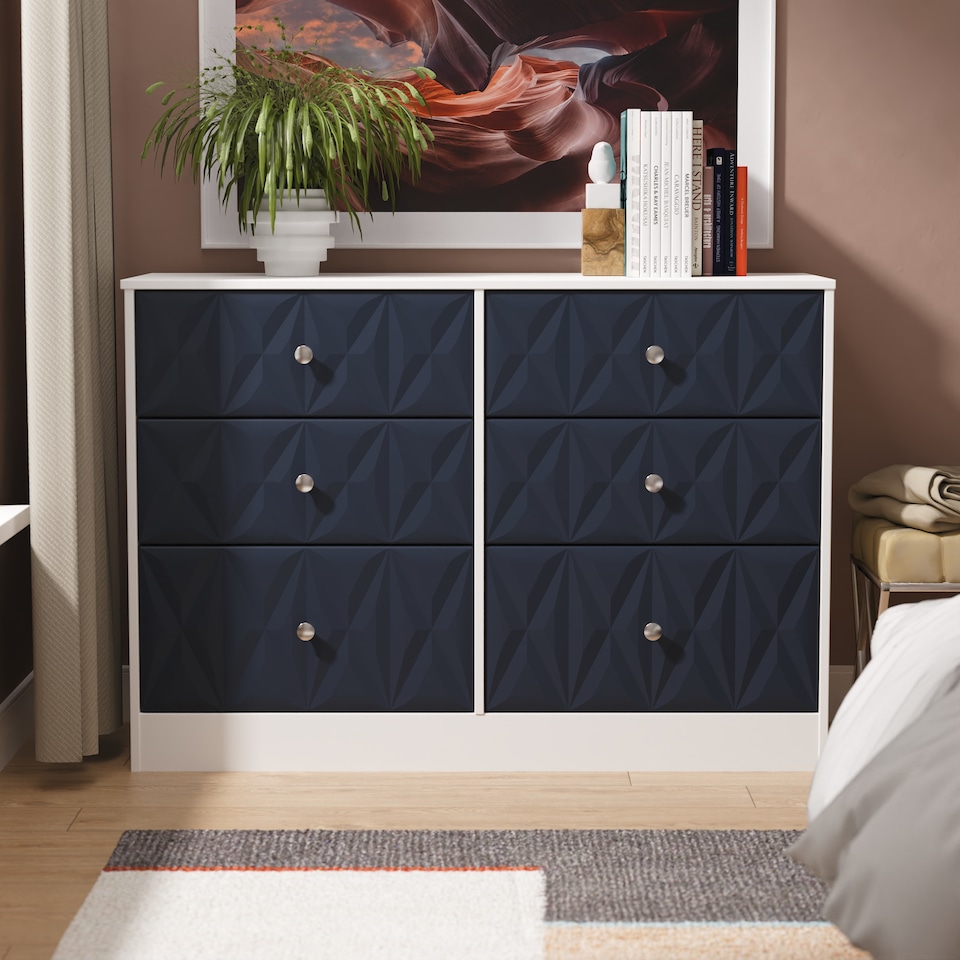 Memphis 6 Drawer Wide Chest of Drawers in Indigo Matt & White Matt ...