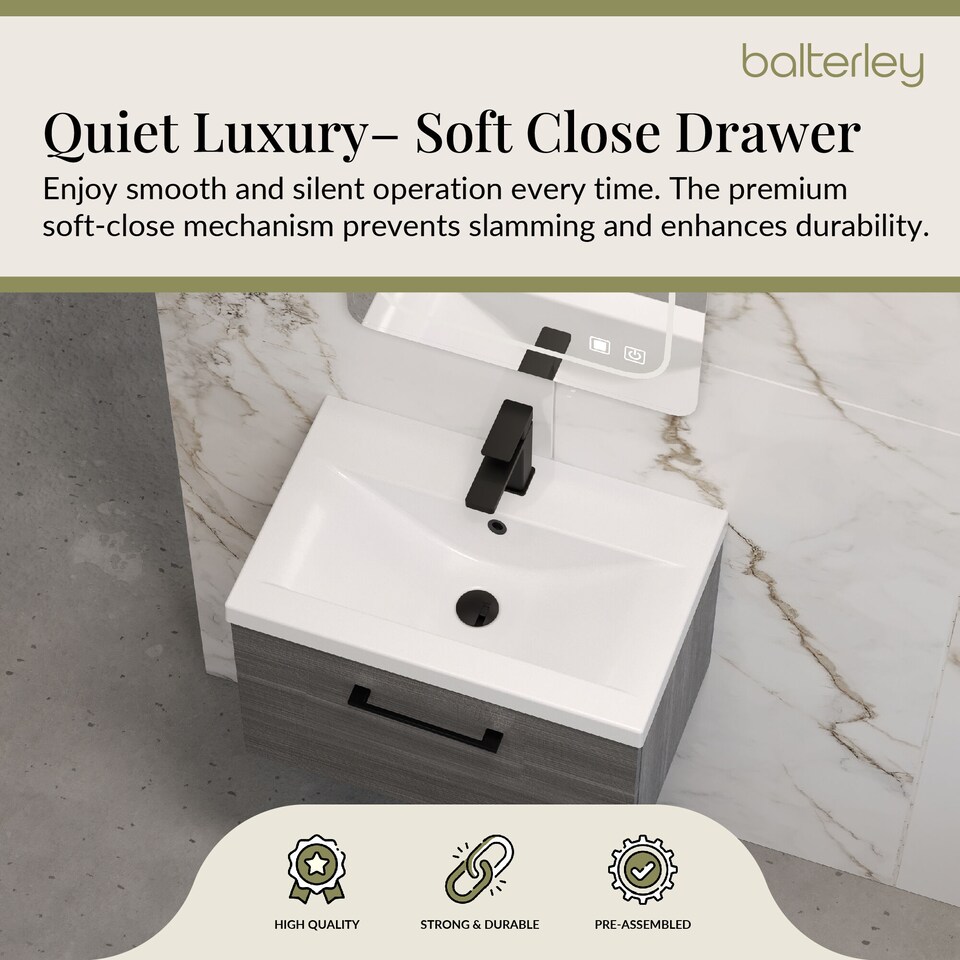 Balterley Wall Hung Bathroom 1 Drawer Vanity Unit and 1 Tap Hole ...