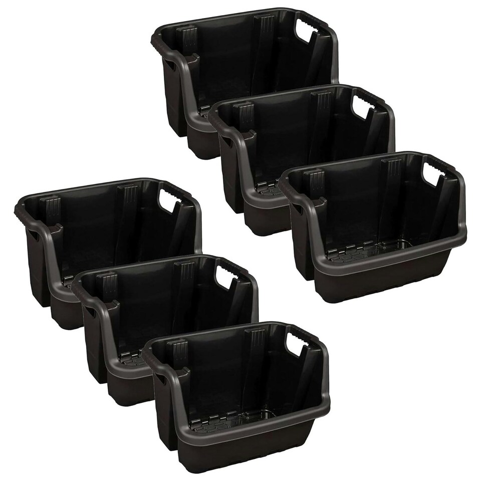 Set Of 3 Black Heavy Duty Open Fronted Stacking Crates For Storage ...