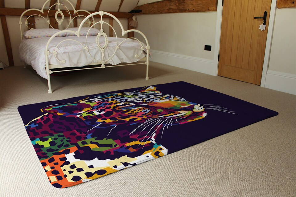 Leopard Face With Pop Art Style Designer Rug | Multi - Tesco Groceries
