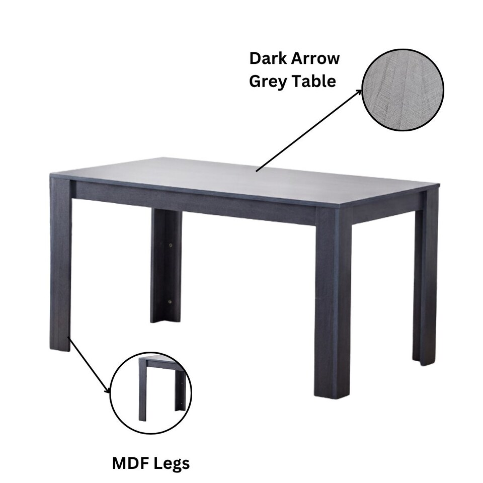 Arrow Charcoal Dining Table Set With 4 White Dining Chairs Dining ...