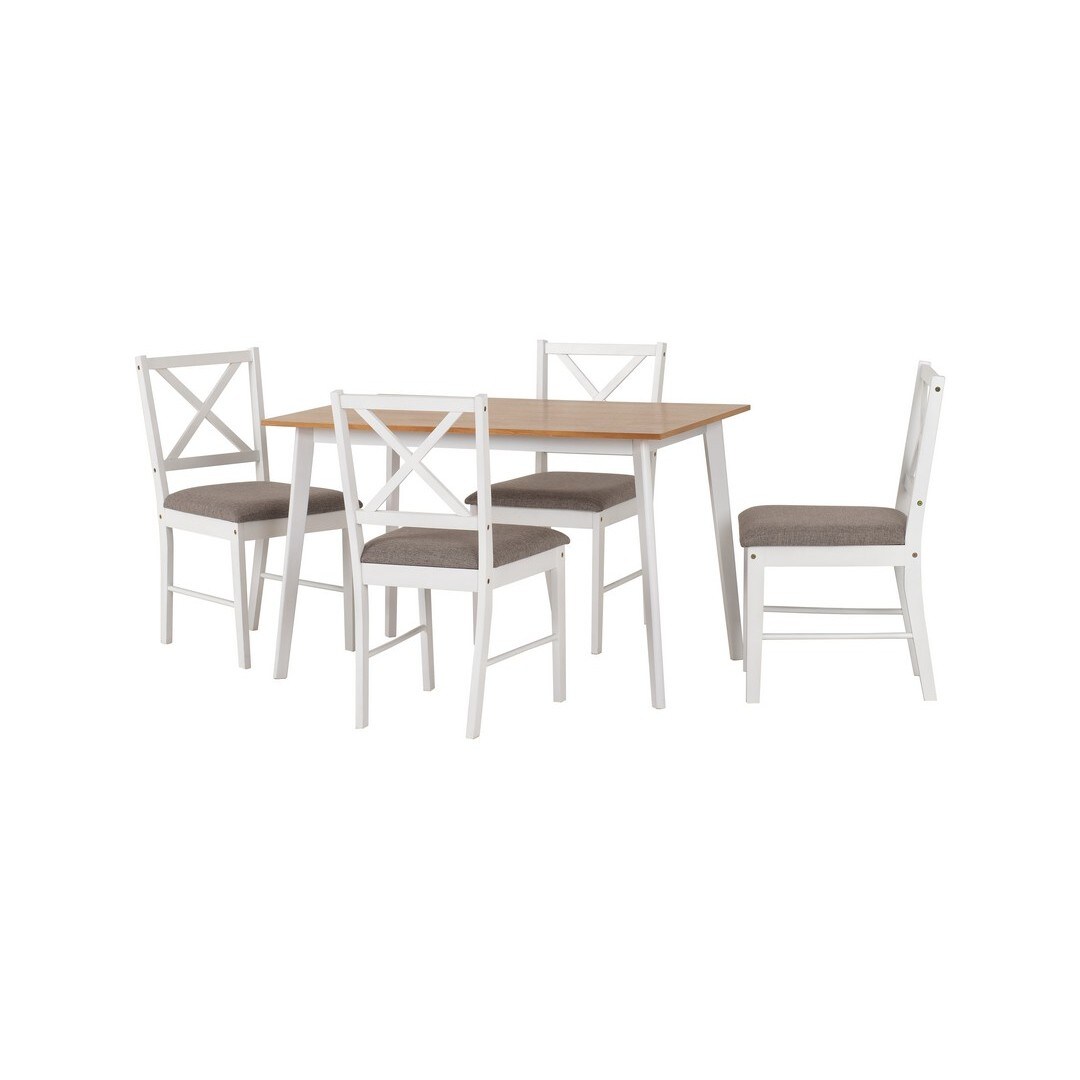 Balfour Indoor 1 & 4 Dining Set - White - Oak Effect - Grey Fabric ...