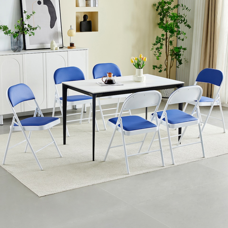 Set of 6 Folding Dining Chairs with Metal Frame and Padded Seats ...