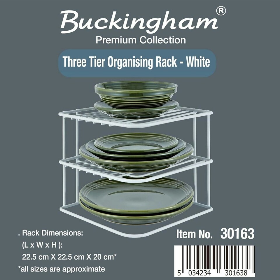 Buckingham High End 3 Tier Kitchen Plate Organising Rack - White ...