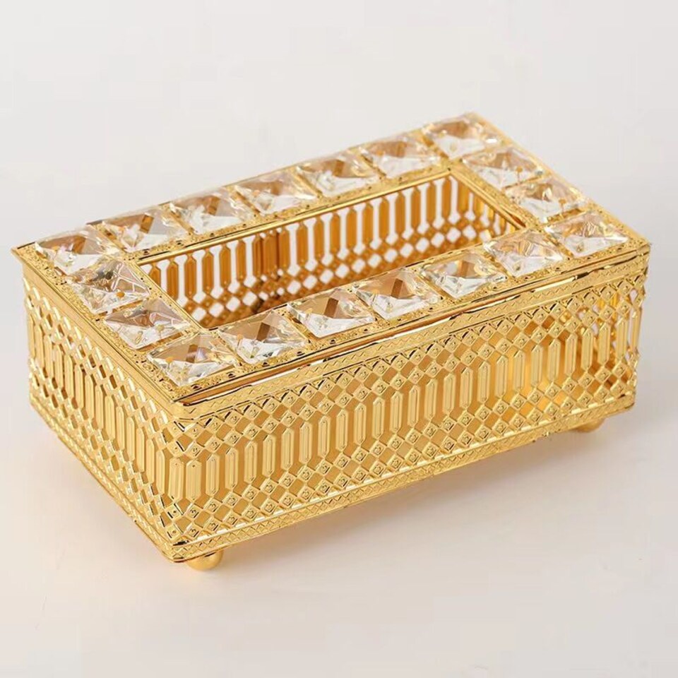 Crystal Paper Box Gold Toned Tissue Holder Vintage Decorative Square ...