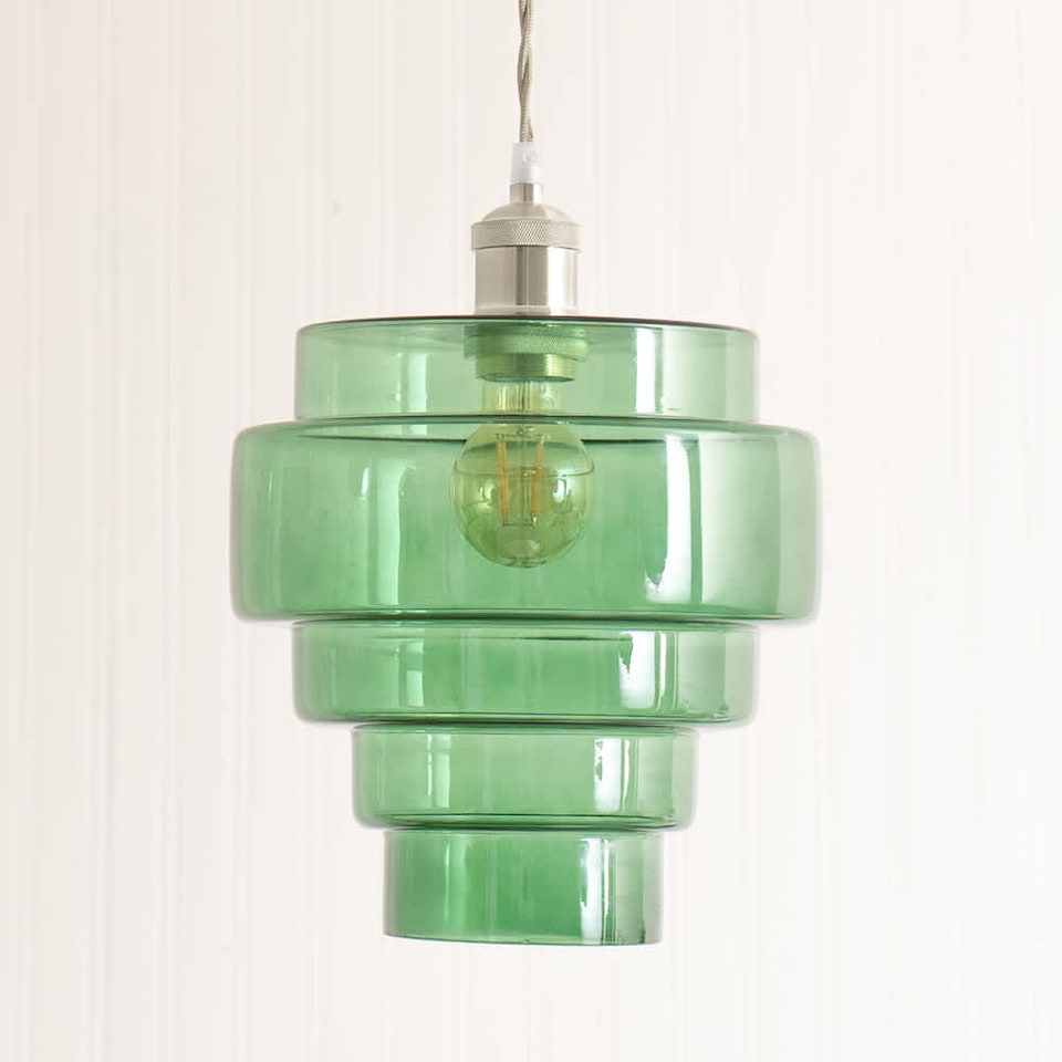 ValueLights Lane Green Glass 5 Tier Shade Chrome Pendant & Bulb ...