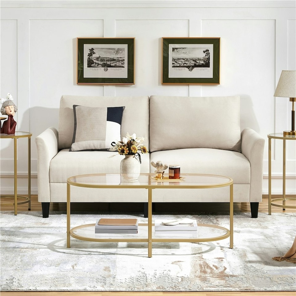 Yaheetech Tempered Glass Oval Coffee Table - Tesco Groceries