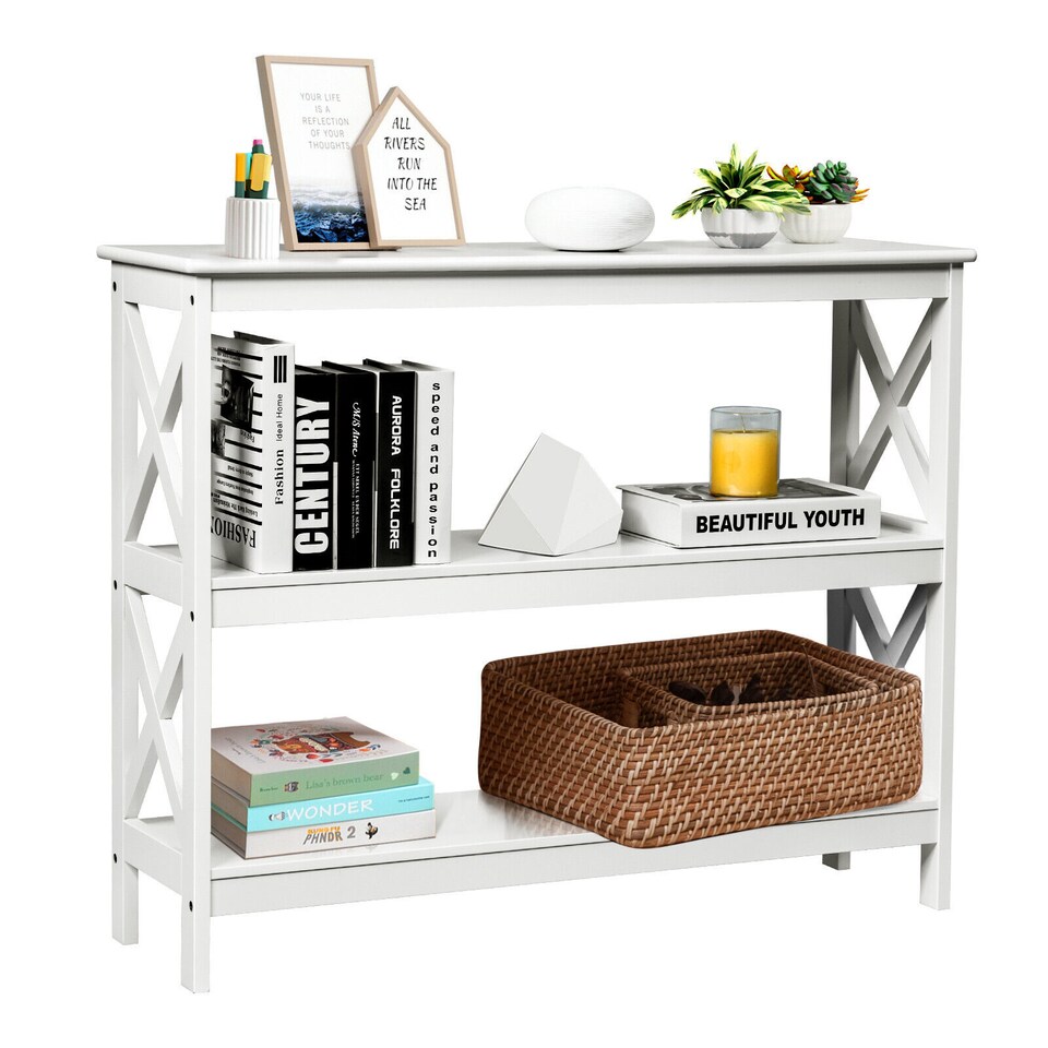 COSTWAY Industrial 3-Tier Console Table Sofa Table White - Tesco Groceries