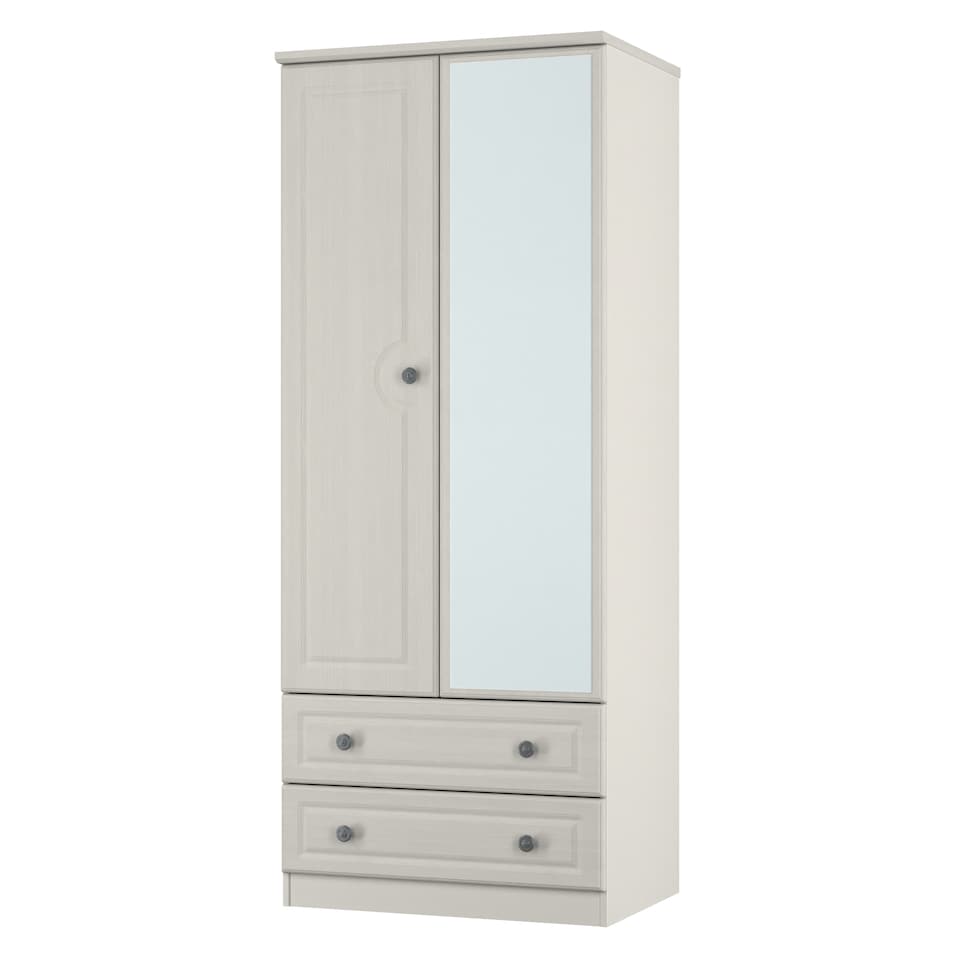 Stirling 2 Drawer Double Mirrored Wardrobe in Grey Ash (Ready Assembled ...