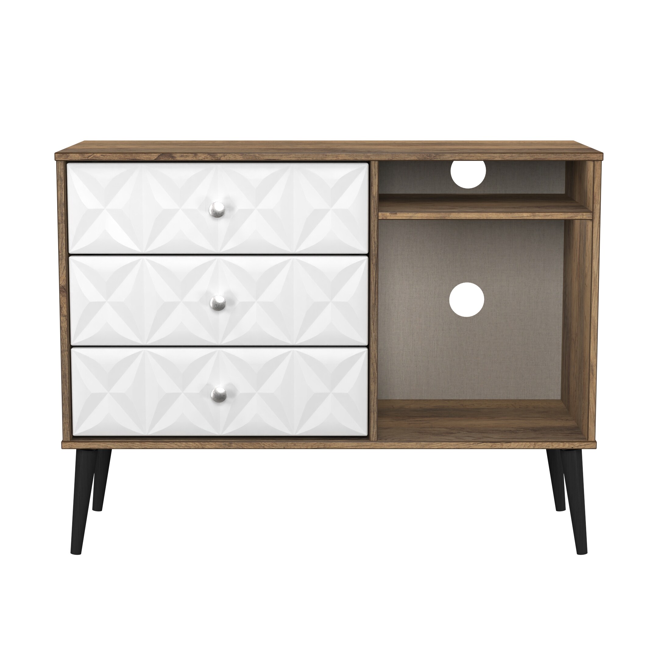 Toledo 3 Drawer TV Unit in White Matt & Vintage Oak (Ready Assembled ...