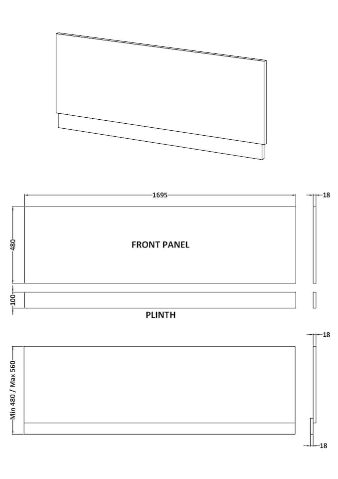 1700mm Straight Bath Front Panel and Plinth - Antique Oak - Tesco Groceries