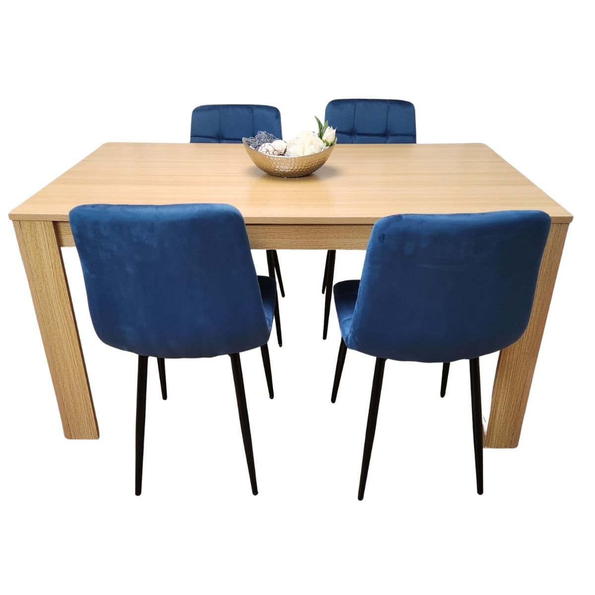 Dining Set of 4 Dining Table and 4 Blue Velvet Chairs Dining Room ...