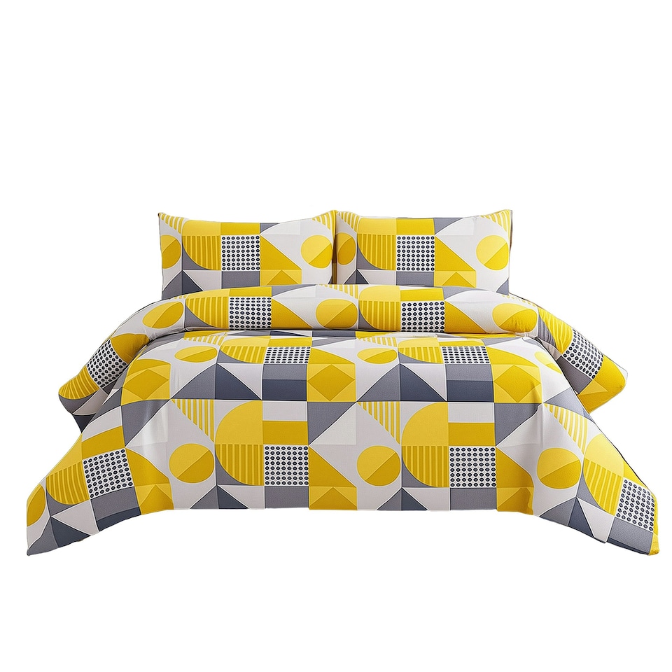 Duvet Cover And Pillowcase Set Red Blue Or Yellow Shape Design ...