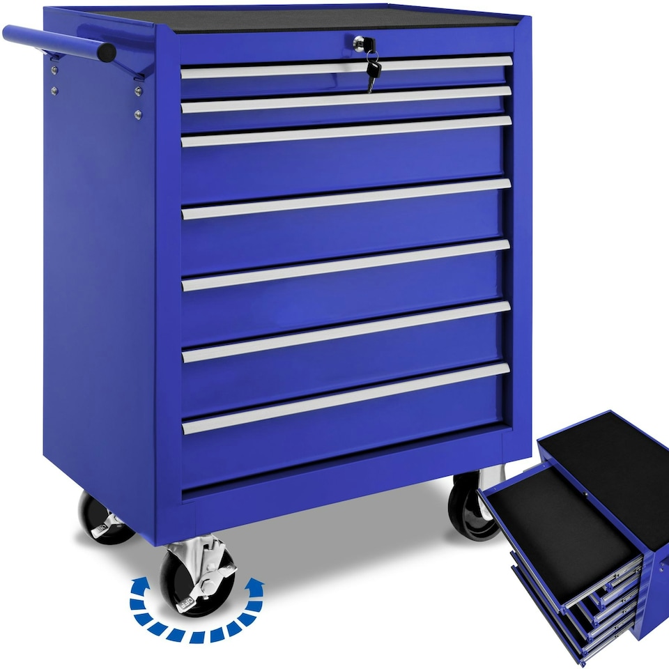 Tool Chest - 7 drawers, 4 wheels, central locking Blue | Blue - Tesco ...