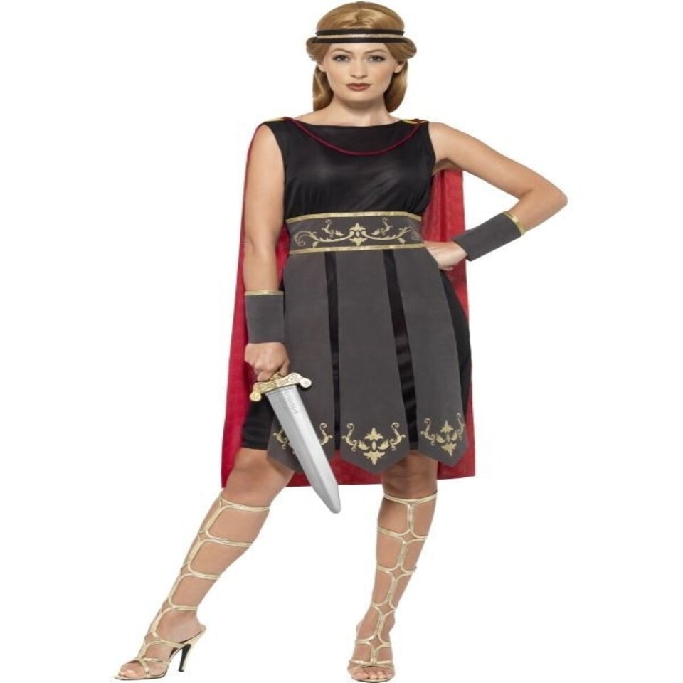 Roman Warrior Costume - Black - with Dress - Attached Cape - Arm Cuffs ...