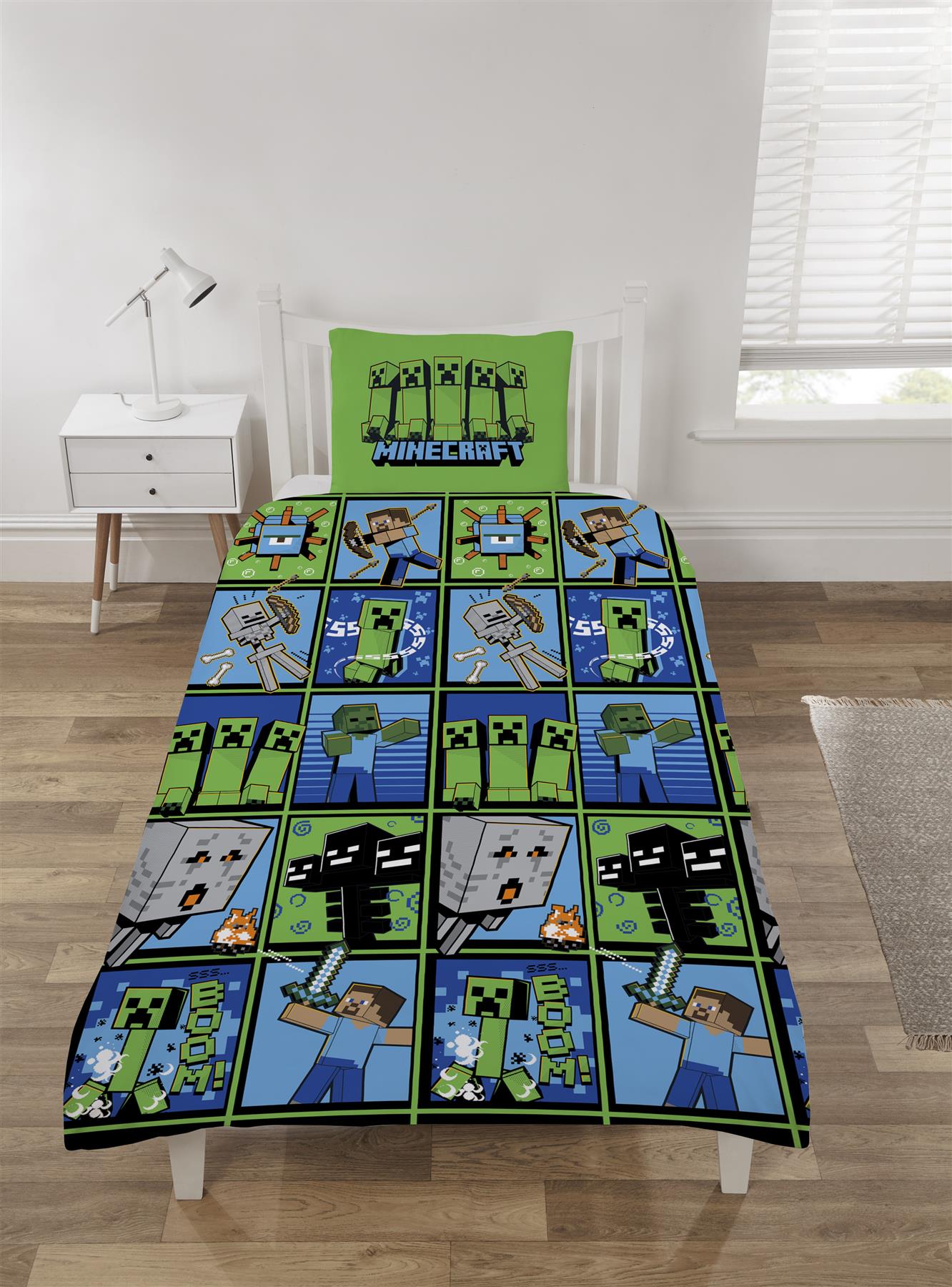 Minecraft Duvet Cover Set Multi | Green | Multi | Single - Tesco Groceries
