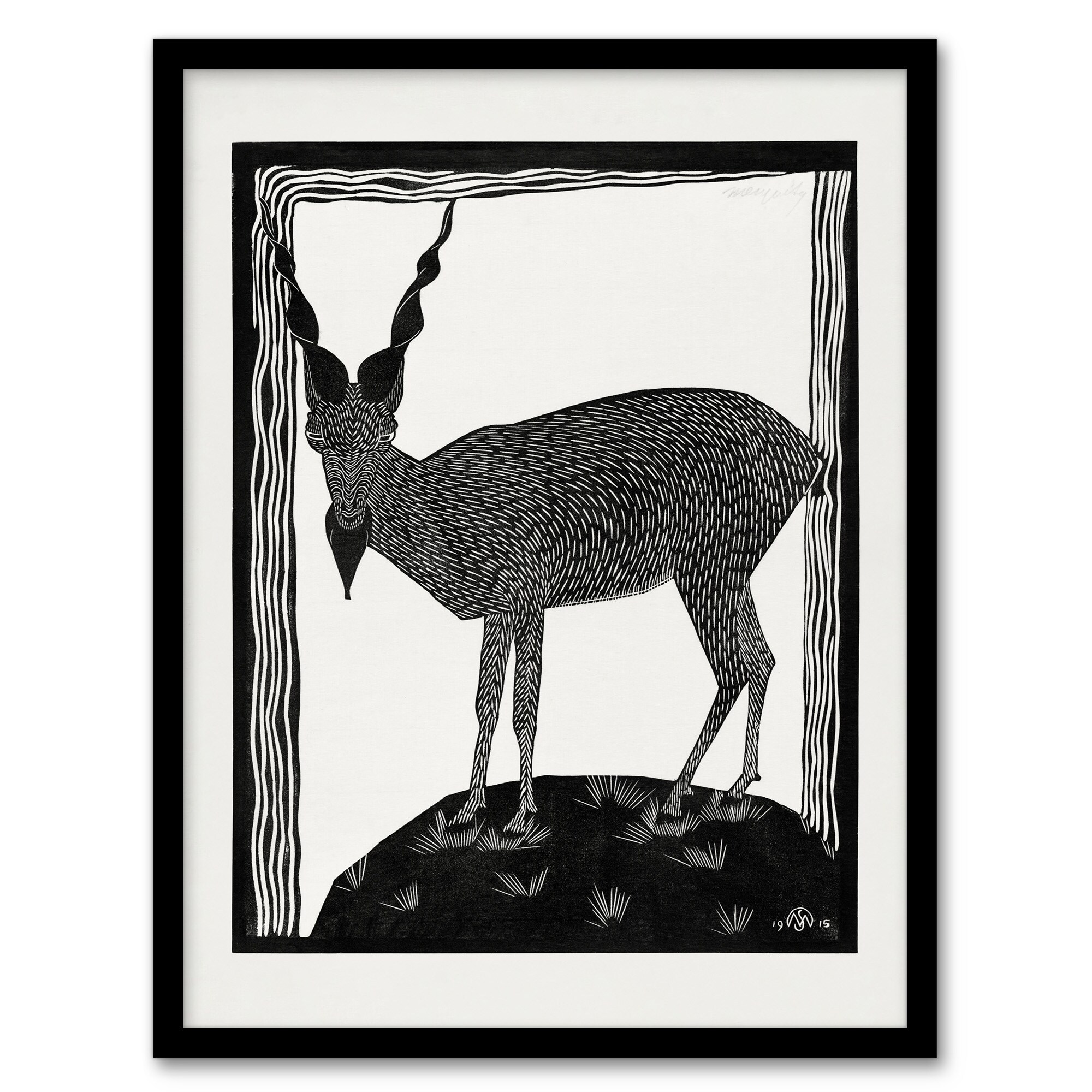 Samuel J De Mesquita Framed Wall Art Print Stylised Markhor Goat Home ...