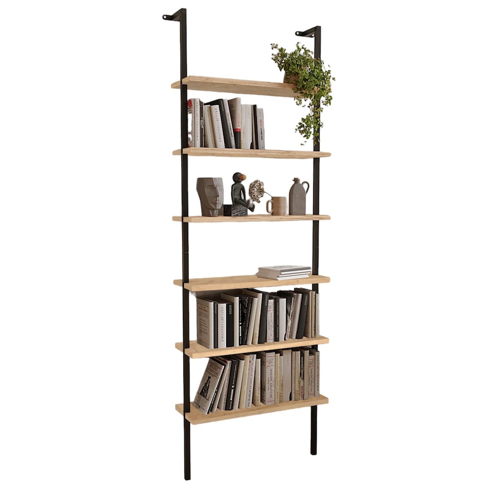 URBNLIVING 6-Shelf Wall Mounted Wooden Bookshelf with Metal Frame ...