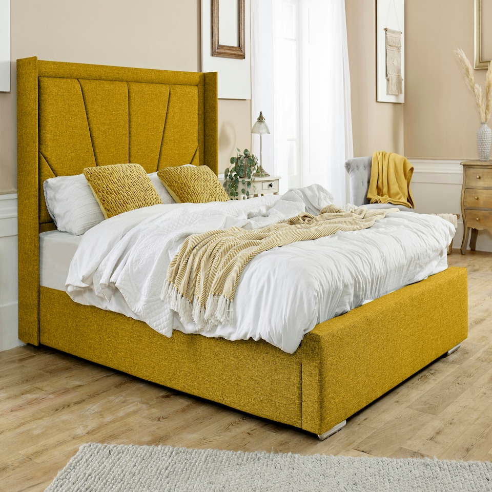 Harry Linen Single Bed Frame - Mustard Gold - Tesco Groceries