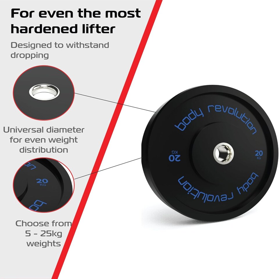 Body Revolution Olympic Bumper Plates Black 20 kg Pair - Tesco Groceries