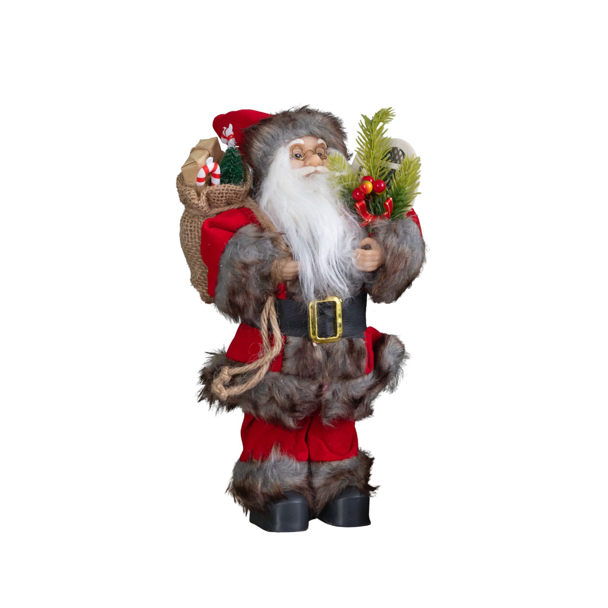 30cm Standing Traditional Santa Claus Christmas Decoration with Gift ...