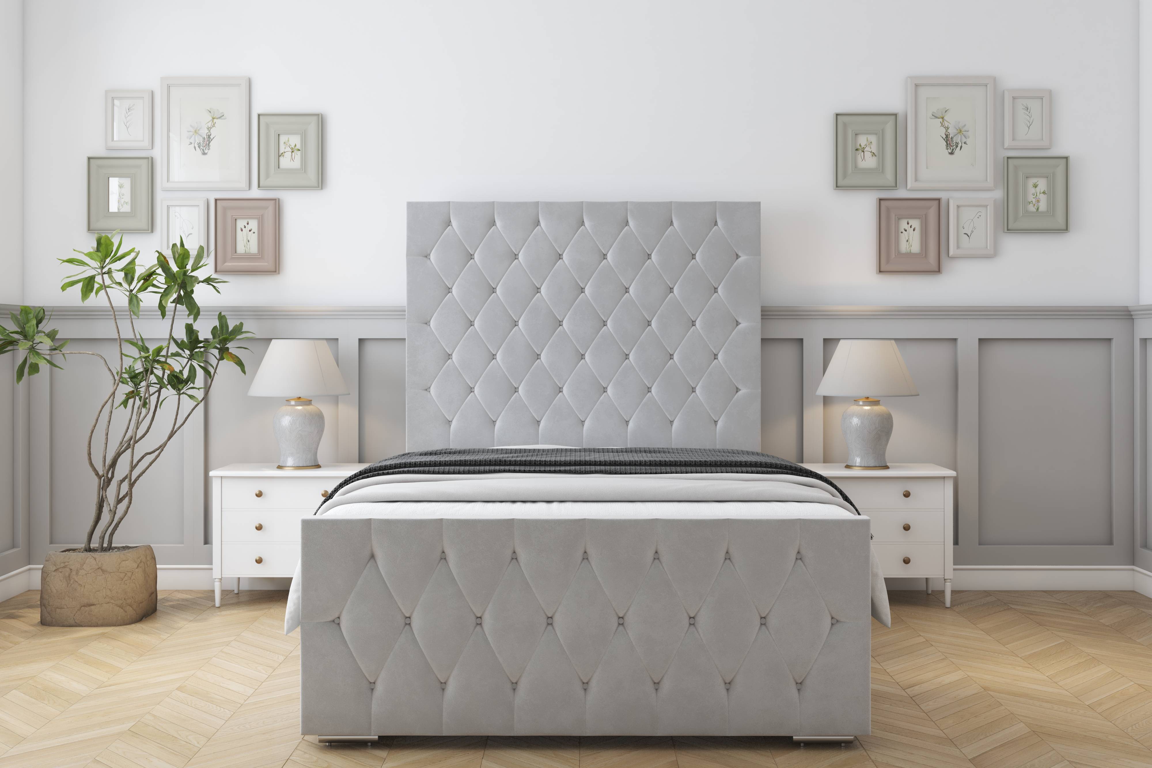 Sloomy Watson Silver Plush Bed Frame With 50" Upholstered Headboard 3 ...