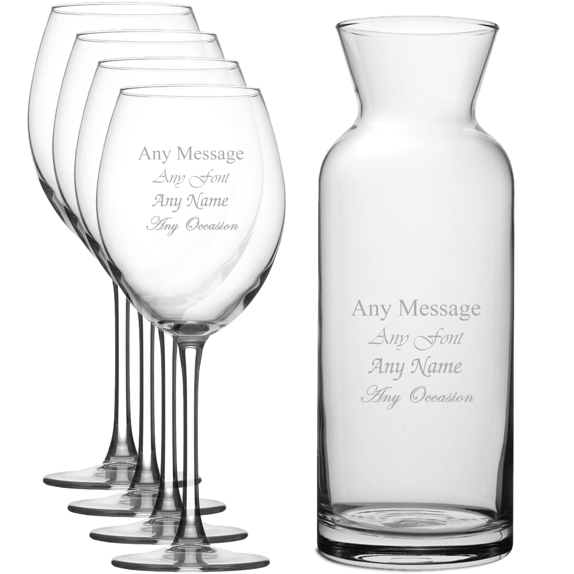 Personalised Engraved Set of 4 Enoteca Wine Glass Village Carafe Set ...