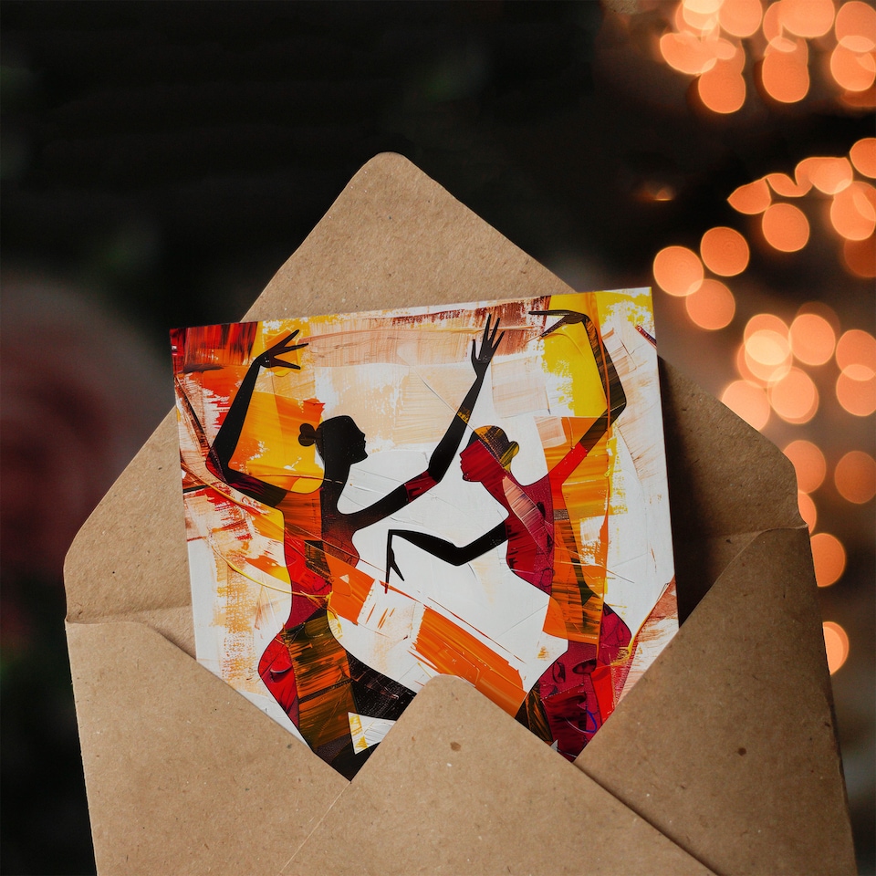 Two Dancers in Abstract Artwork Red Orange Bold Greeting Card Birthday ...
