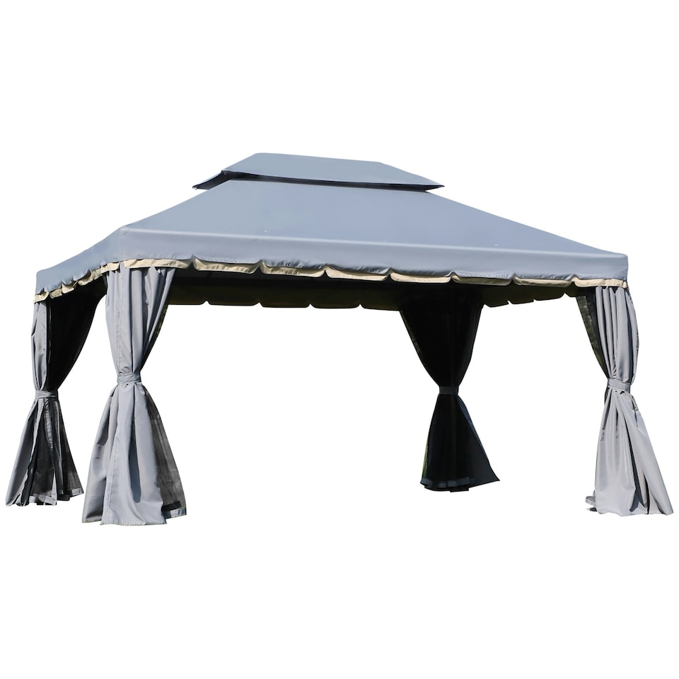 Outsunny 3x4m 2-Tier Gazebo Aluminium Garden Marquee Party Tent Grey ...