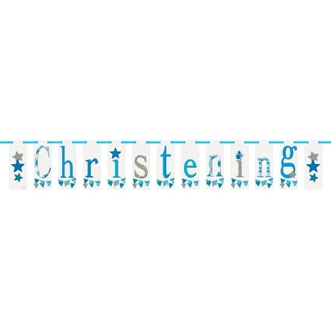 Christening Blue Flag Banner 213cm - Tesco Groceries