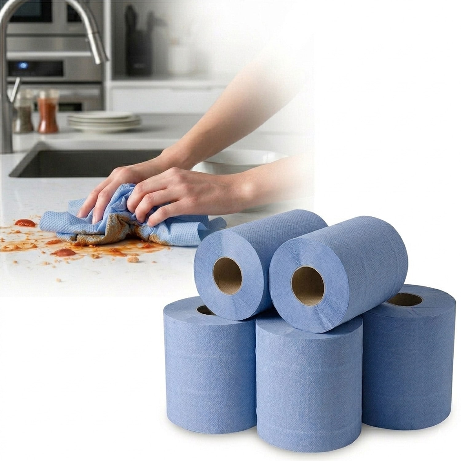6 Rolls Of Blue Embossed 2ply Highly Absorbent Centrefeed Paper Rolls ...